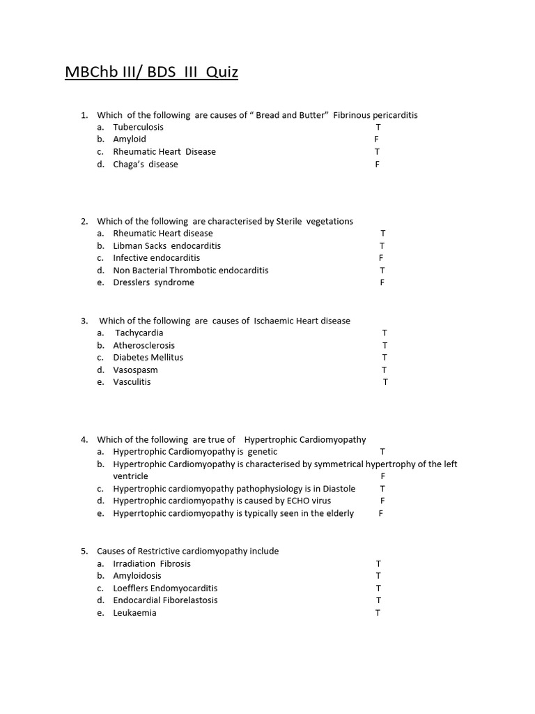 Cvs MCQ Answers | PDF | Heart | Congenital Heart Defect
