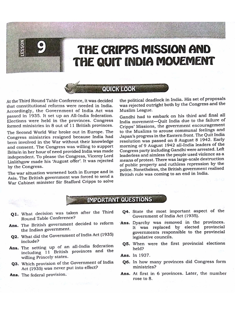 The Cripps Mission & The Quit India Movement | PDF