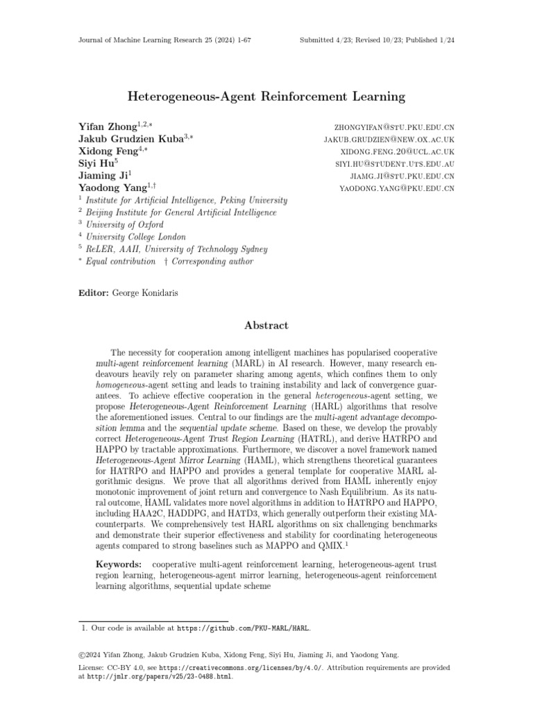 Heterogeneous Agent Reinforcement Learning - 1 31 | PDF | Mathematical Optimization | Applied ...
