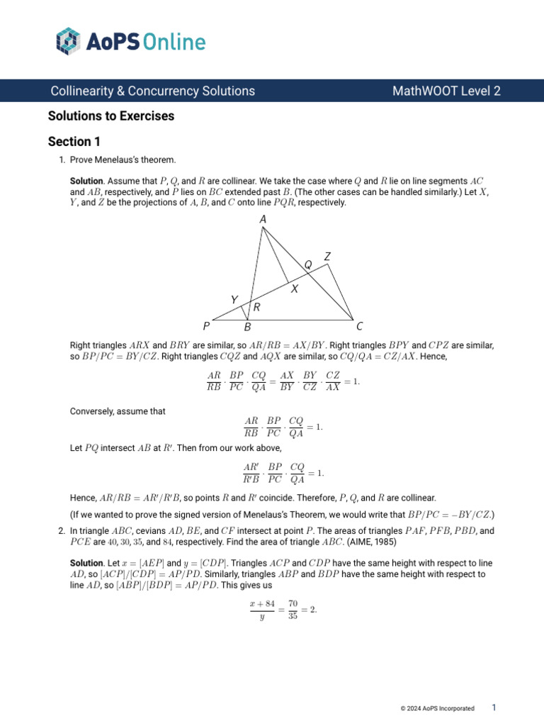 Col Linearity Hand Out Solutions | PDF | Triangle | Geometry