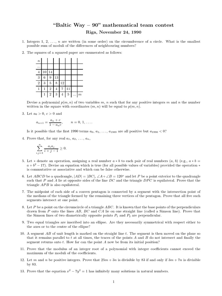 Baltic Way (With Solutions) | PDF | Triangle | Geometry