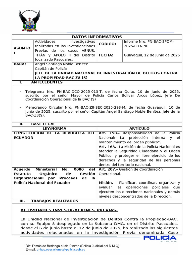 Informe de Actividades Policiales 2025 | PDF | Policía | Justicia penal