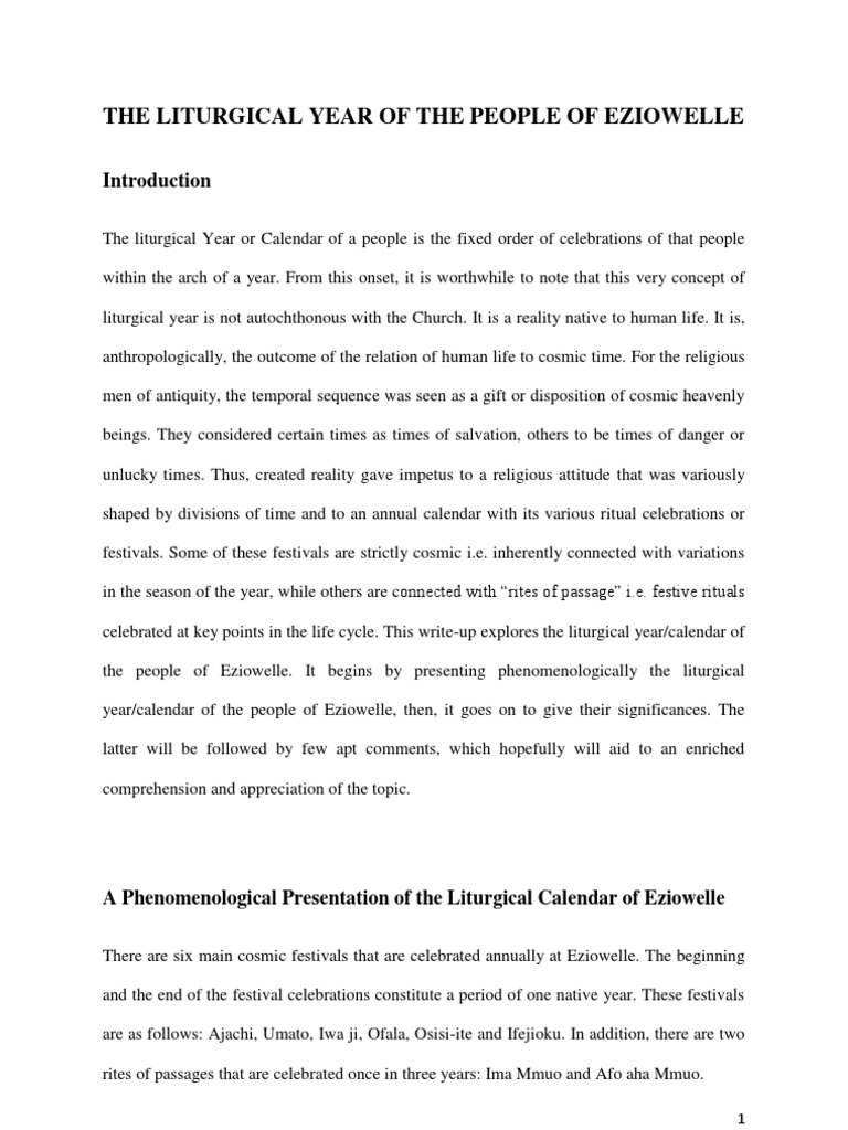 The Liturgical Year of The People of Eziowelle | PDF | Festival ...