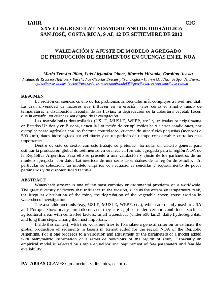 TC Pilan Olmos Miranda Acosta Produccion Sedimentos CLAH Costa Rica ...