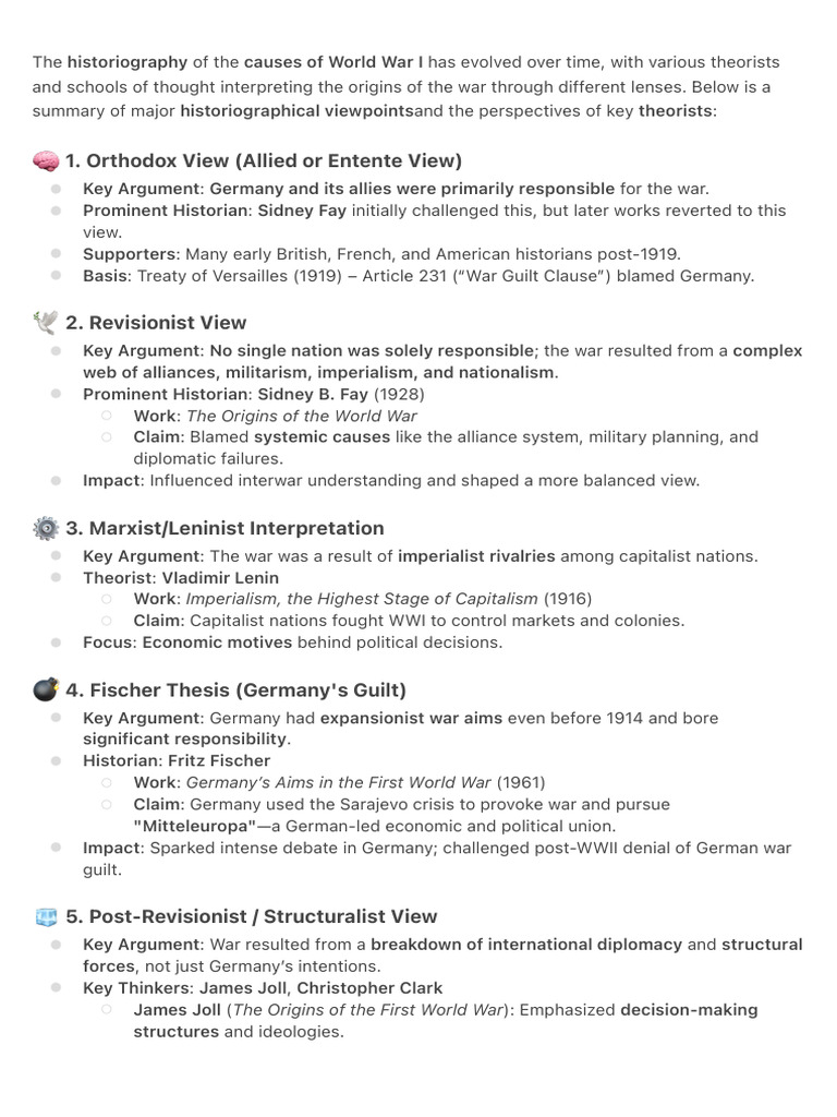 Historiography of WWI Causes Debate | PDF | Imperialism | Leninism