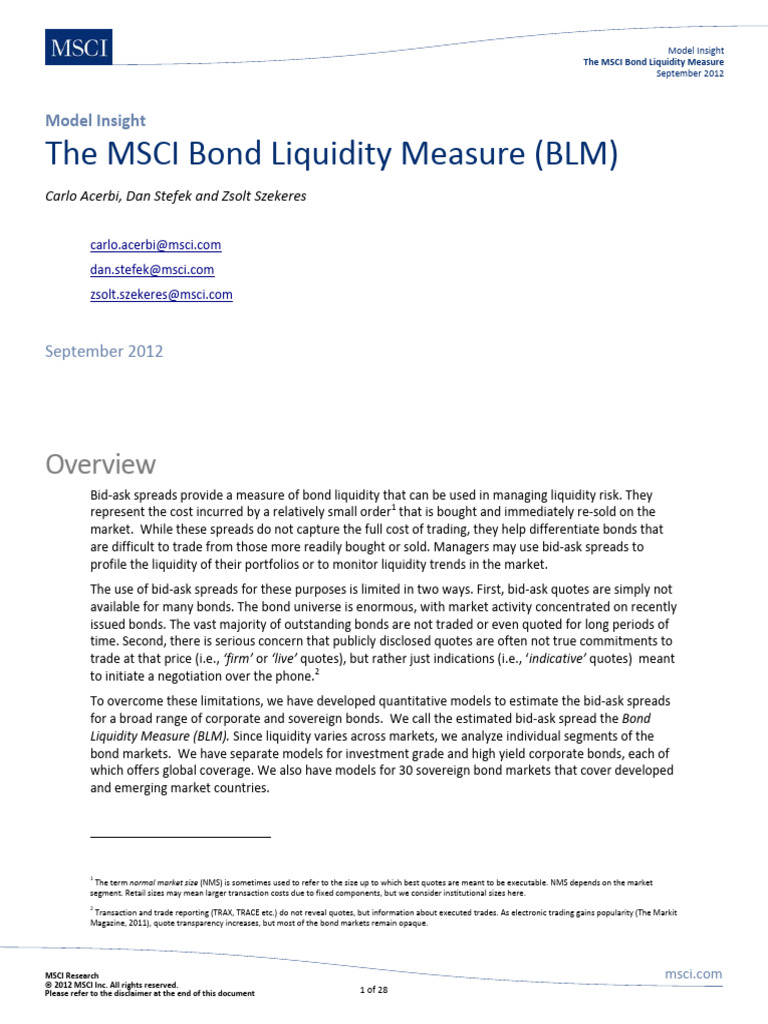 Model Insight Bond Liquidity Measure Sept 2012 | PDF | Bonds (Finance) | Market Liquidity