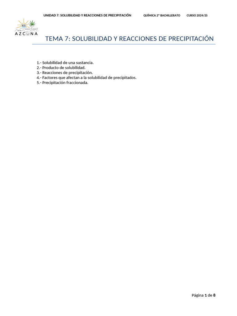 Unidad 7 Solubilidad y Reacciones de Precipitación | PDF | Solubilidad ...