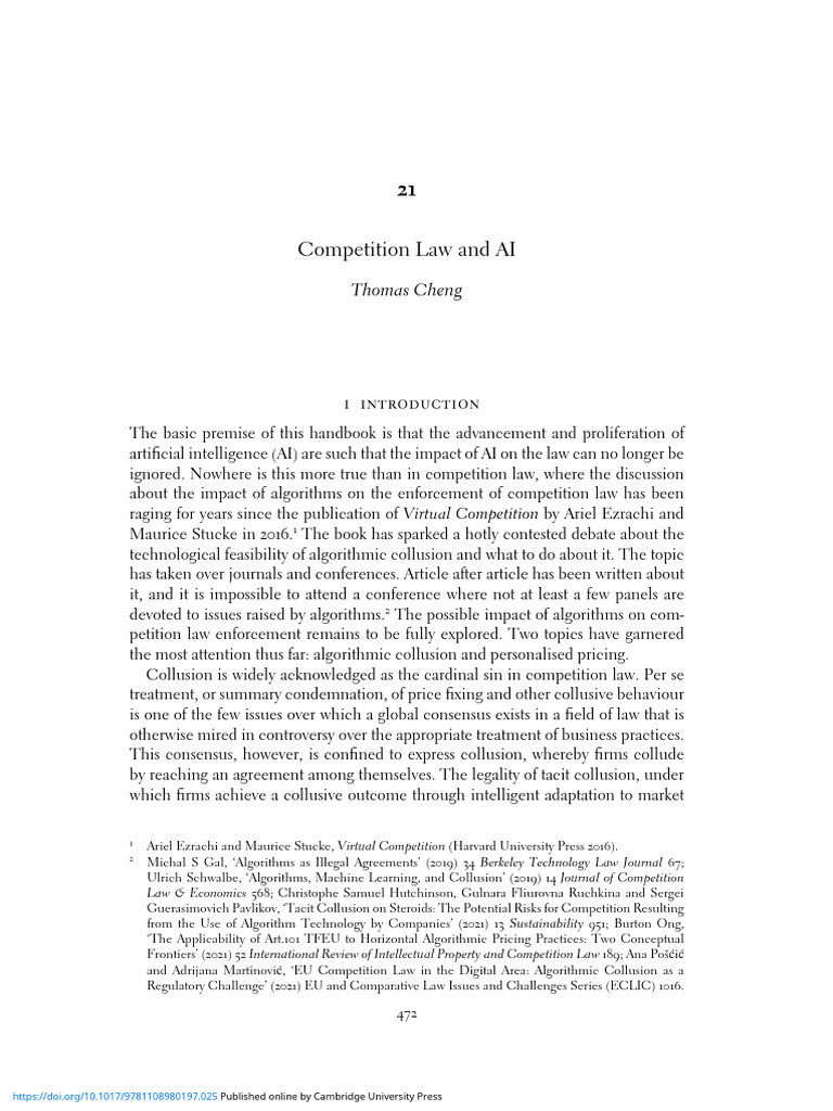Competition Law and Ai | PDF | Machine Learning | Competition Law