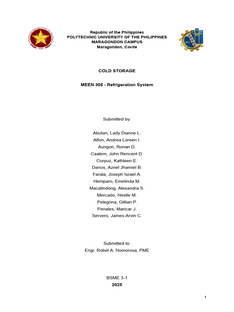 Group 1 Cold Storage | PDF | Refrigeration | Thermodynamics