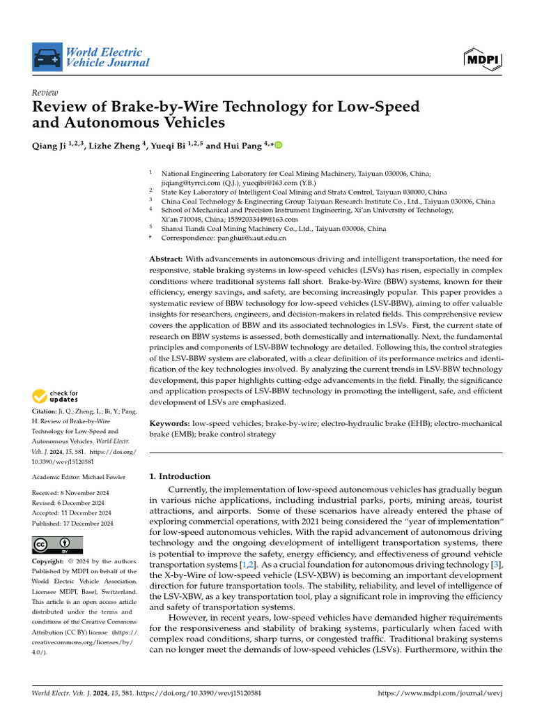 Review of Brake-By-Wire Technology For Low-Speed and Autonomous ...