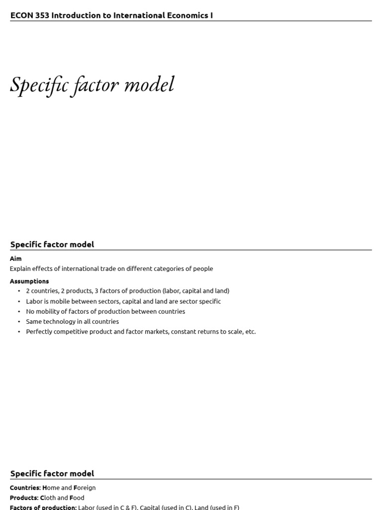 Specific Factors Model in Trade Analysis | PDF | Labour Economics | Trade