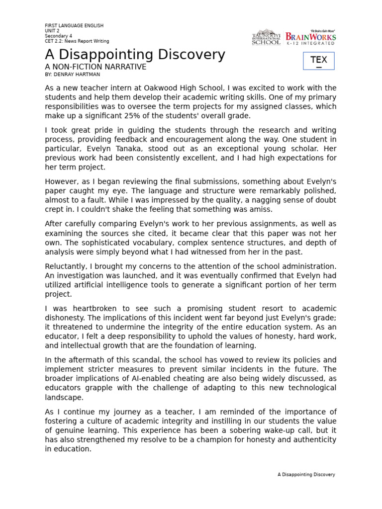 A Disappointing Discover (Non-Fiction Narrative) | PDF | Learning ...