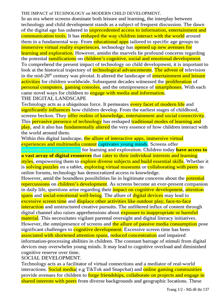 The Impact of Technology On Modern Child Development | PDF | Sedentary ...