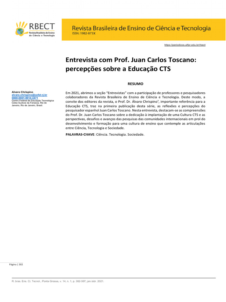 RBECT 16 Entrevista Toscano P. 302-307 | PDF | Enseñando | Science