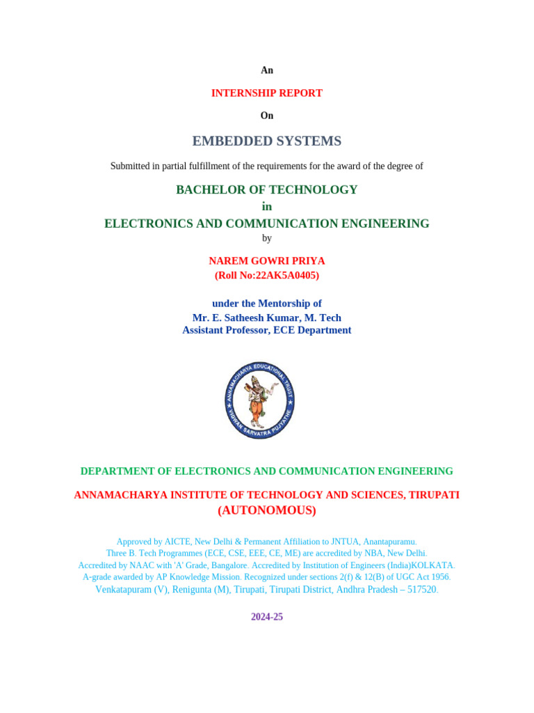 Internship Document 22AK5A0405 | PDF | Microcontroller | Embedded System