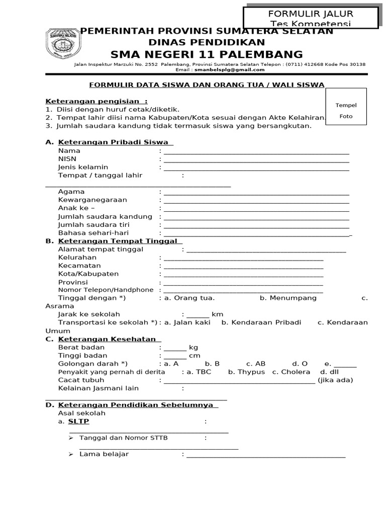 Formulir Pendaftaran TKA 2025 | PDF