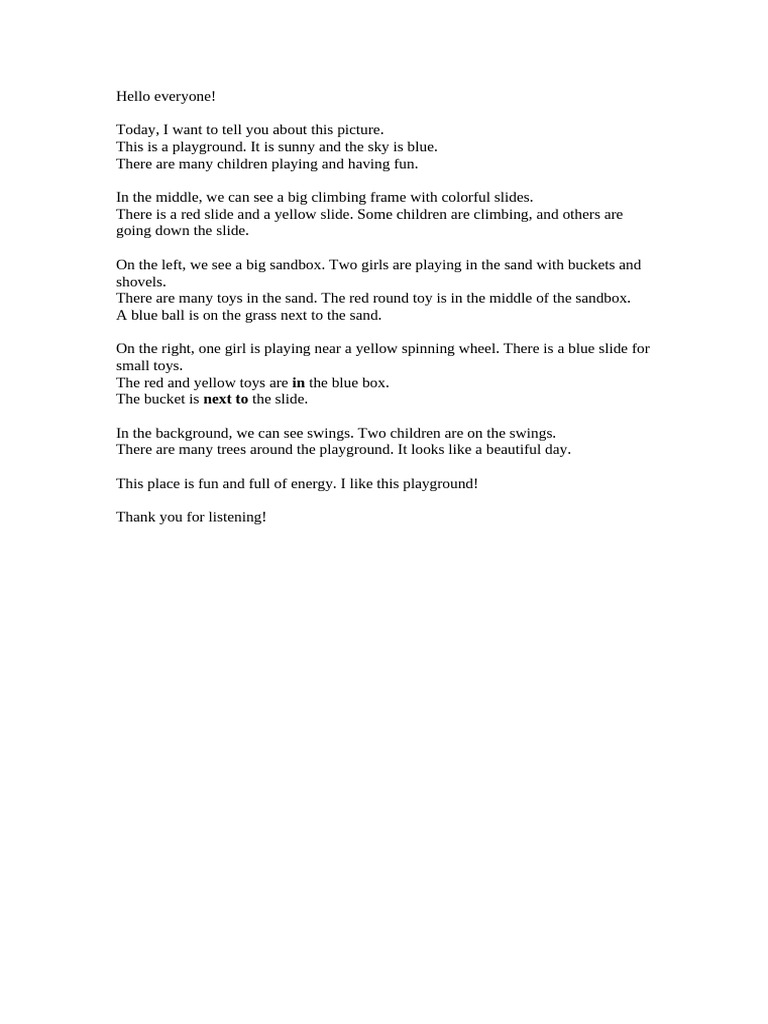 Playground Description and Activities | PDF