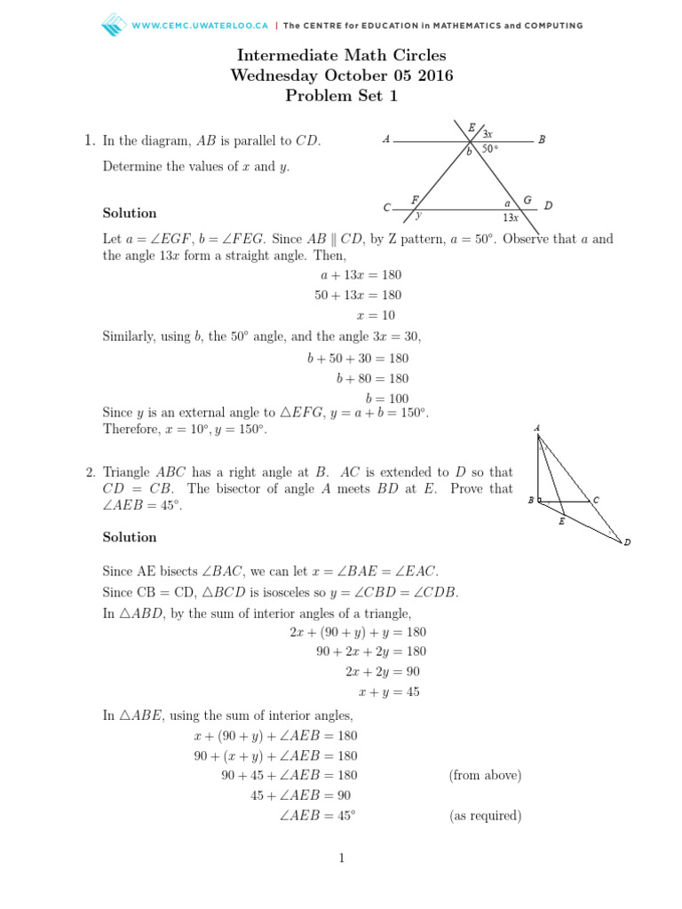 Intermediate Math Circles Problem Set | PDF | Triangle | Classical Geometry