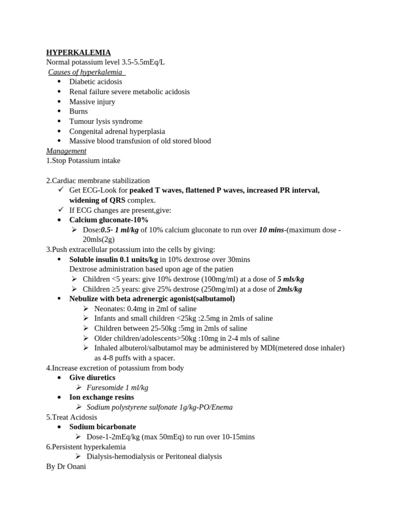 Cardiac Stabilization in Hyperkalemia | PDF