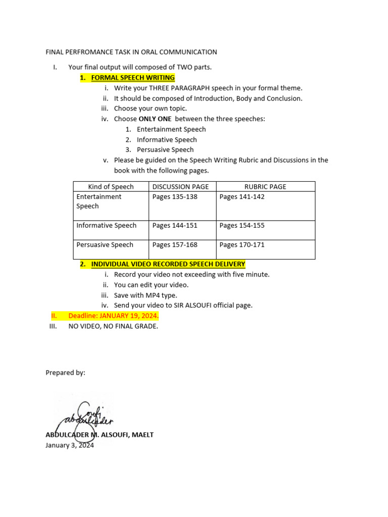 Oral Communication Final Perfromance Task | PDF