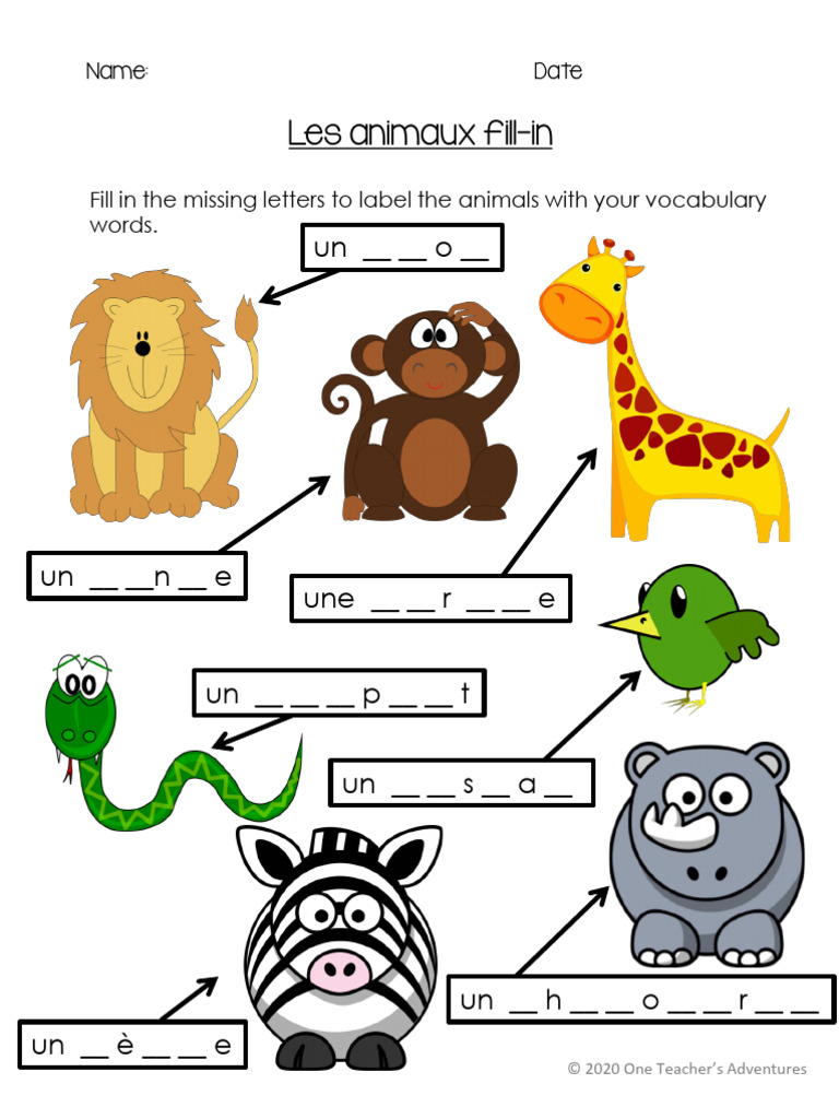 Les Animaux - Fill-In | PDF