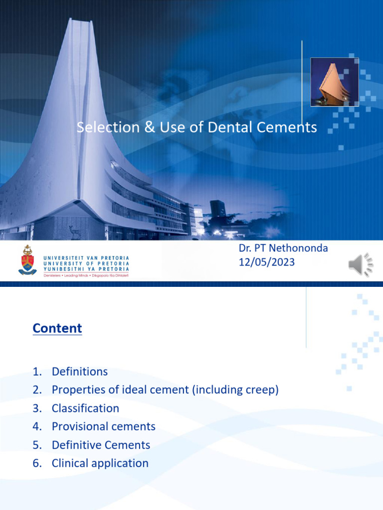Selection and Use of Dental Cements | PDF | Dentistry Branches | Materials