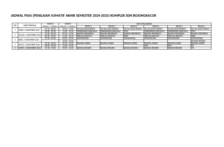 Jadwal Psas 2024-2025 | PDF
