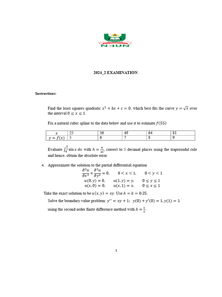 MTH307 2024 - 2 | PDF | Pi | Numerical Analysis
