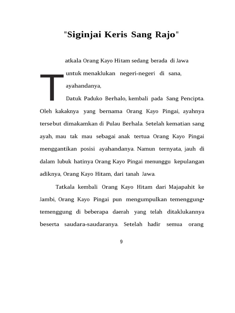 Siginjai Keris Sang Rajo | PDF