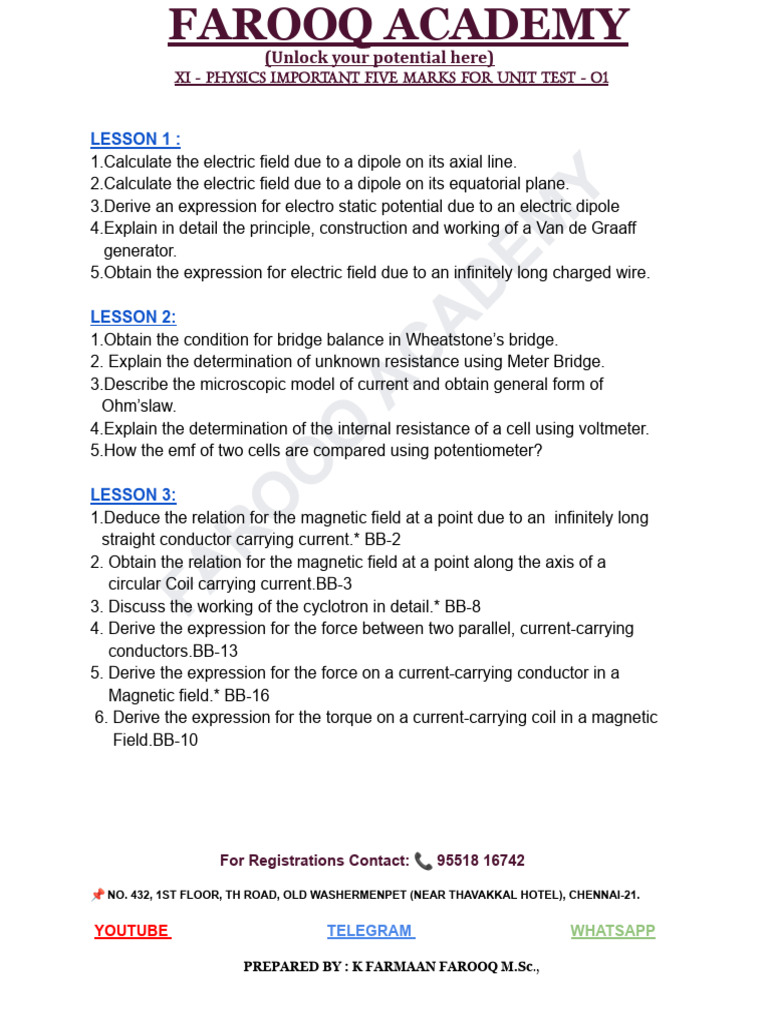 Xii - Physics - Top 15 Imp Five Marks For Ut-1 | PDF