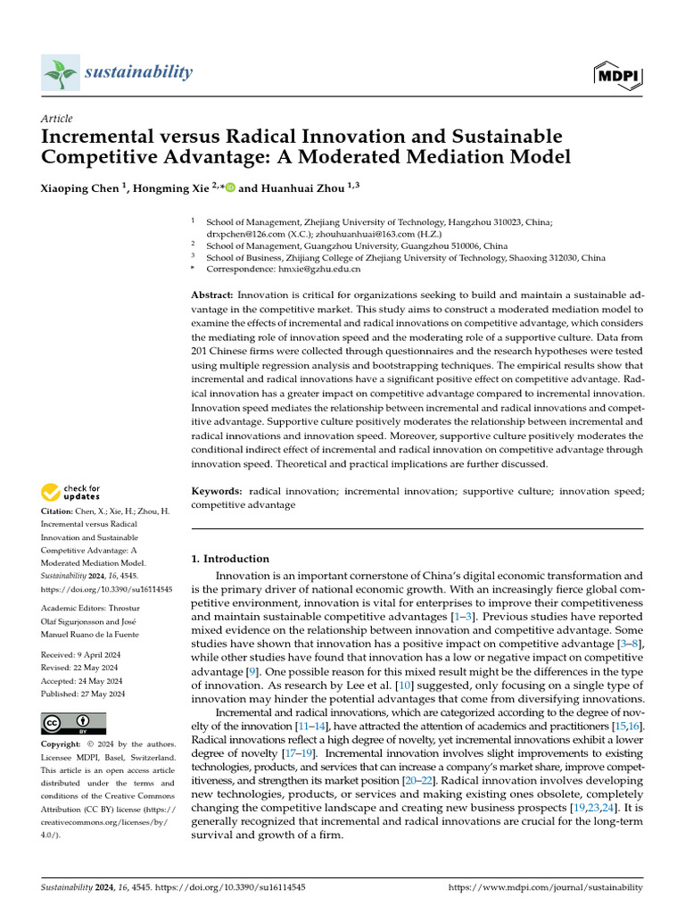 Incremental Versus Radical Innovation and Sustaina | PDF | Innovation | Factor Analysis