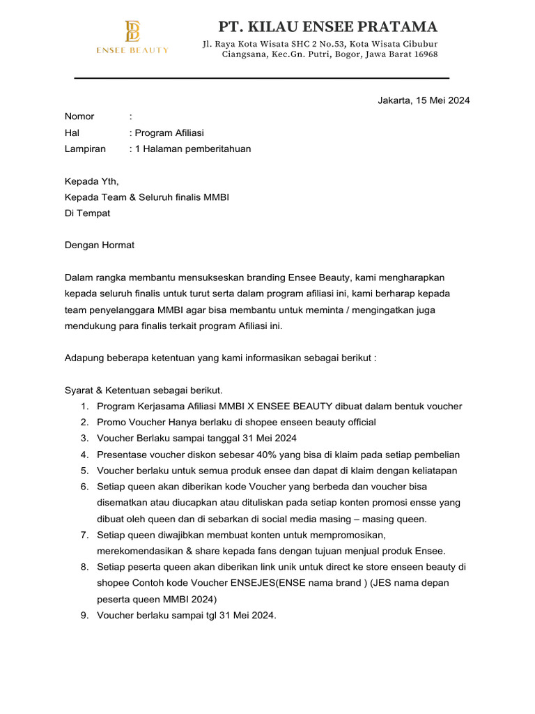 Surat Pemberitahuan Queen MMBI 2024 - 240515 - 190259 | PDF