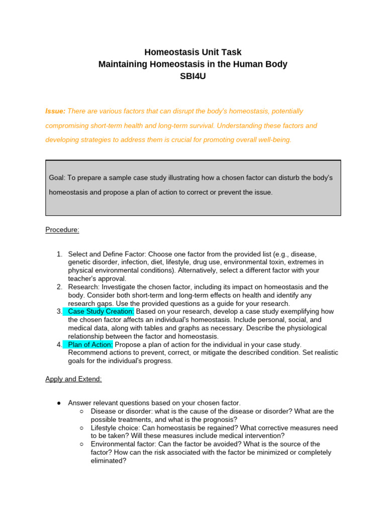 Homeostasis Unit Task | PDF | Homeostasis | Diseases And Disorders