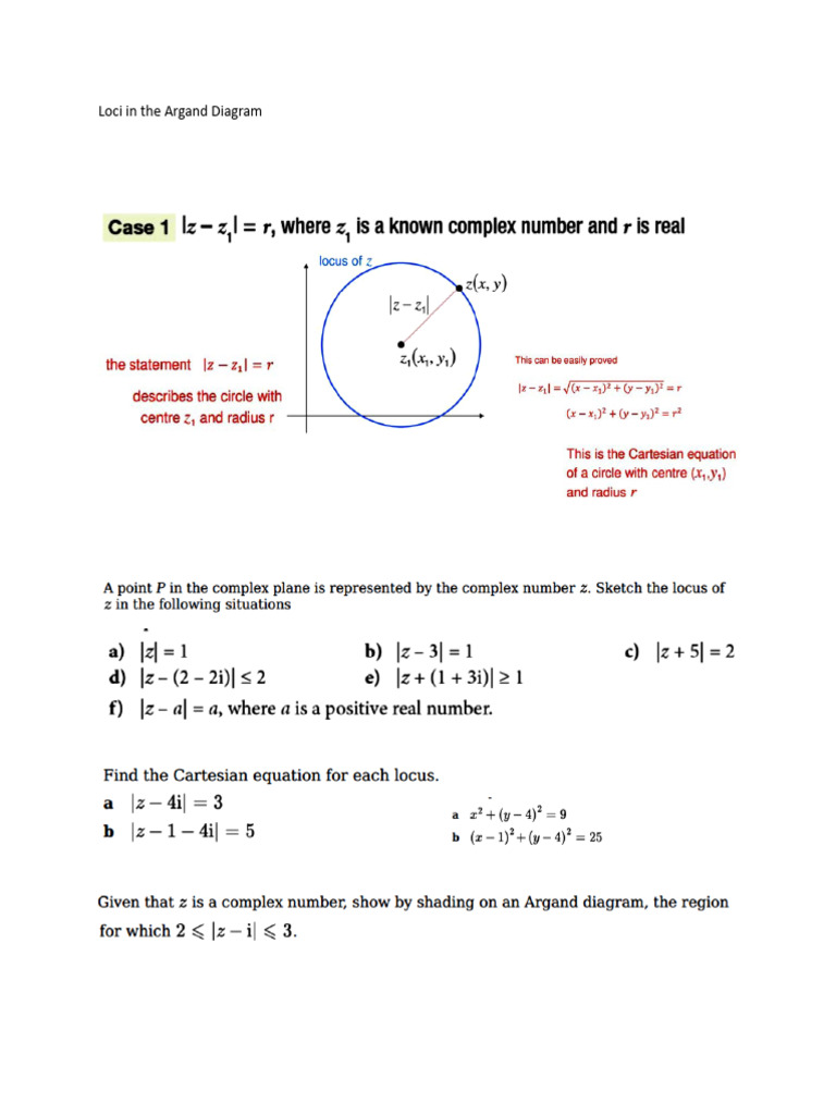 Loci in The Argand Diagram - Notes 4 - Student | PDF
