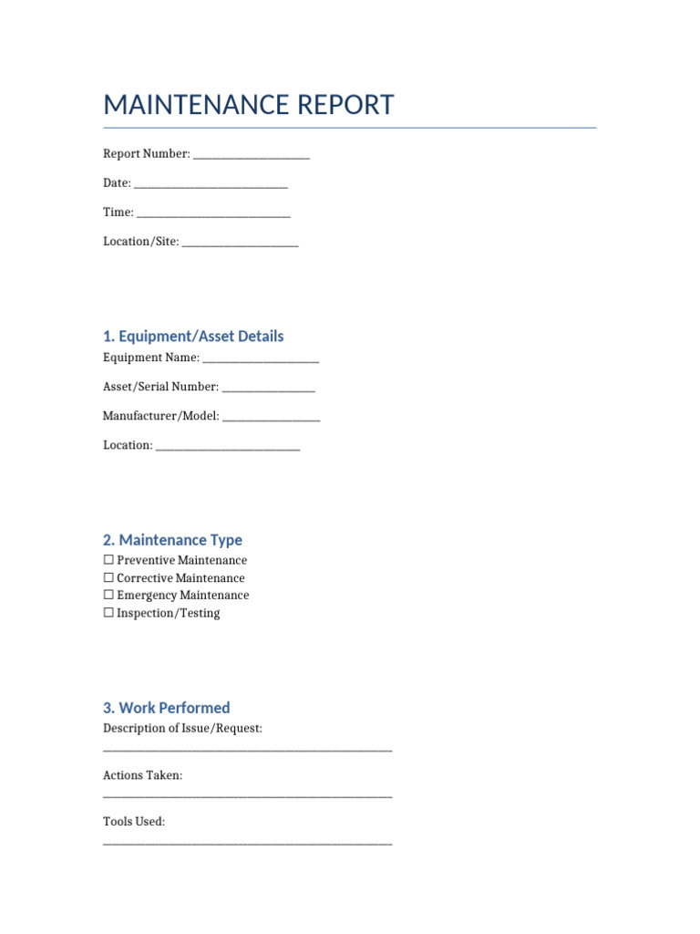 Maintenance Report Template | PDF