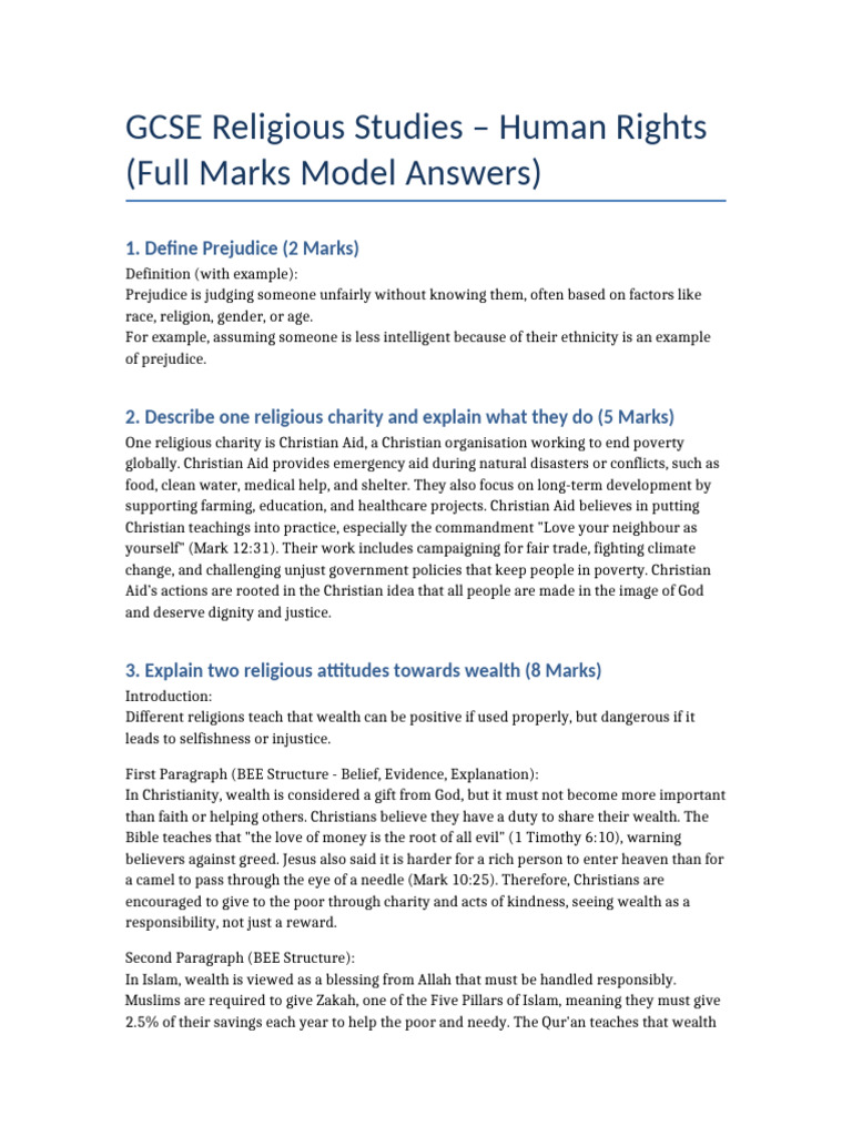 GCSE Religious Studies Human Rights Model Answers | PDF | Justice ...