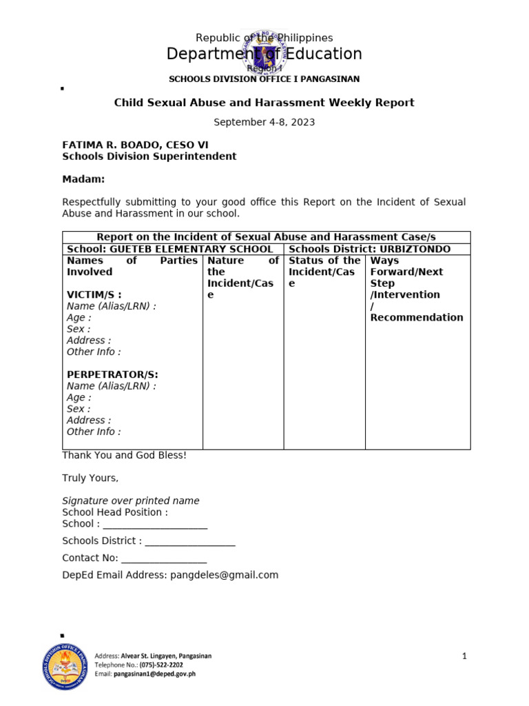 Weekly Report on Child Abuse Cases | PDF