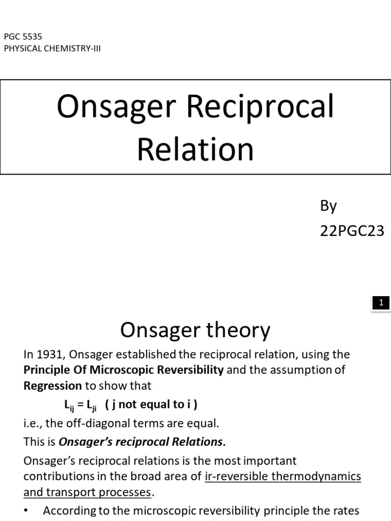 Onsager Reciprocal Relation | PDF | Chemical Equilibrium | Chemistry