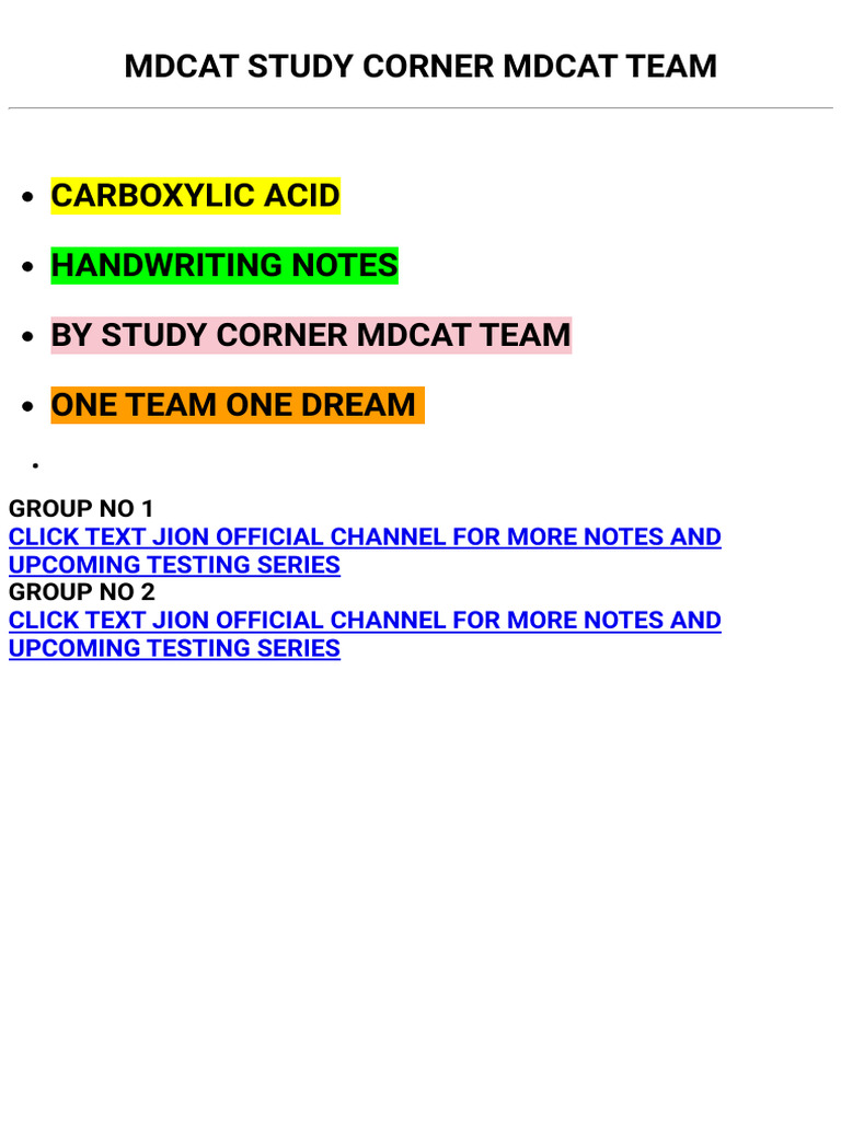 Carboxylic Acid Study Notes for MDCAT | PDF | Carboxylic Acid | Ester