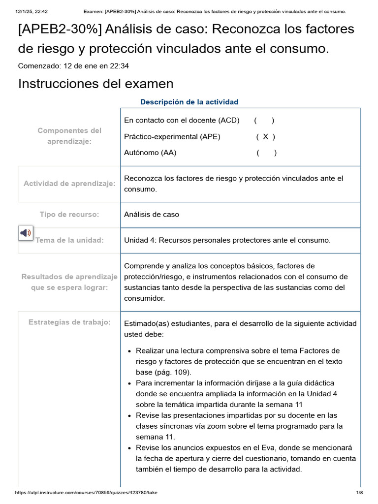 Examen - (APEB2-30%) Análisis de Caso - Reconozca Los Factores de Riesgo y Protección Vinculados ...