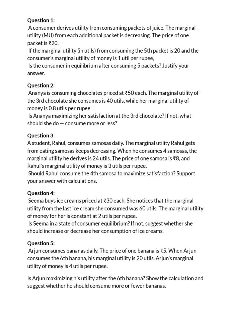 Consumer's Equilibrium Assignment | PDF | Utility | Consumers