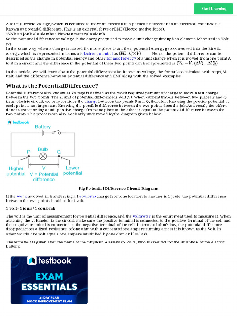 Potential Difference (Voltage) - Definition, Formula, Unit & How To ...