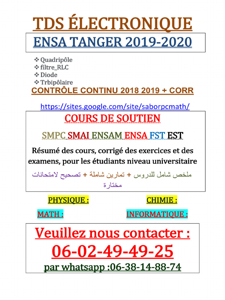 Tds&Examens Électroniques Ensa Tanger | PDF
