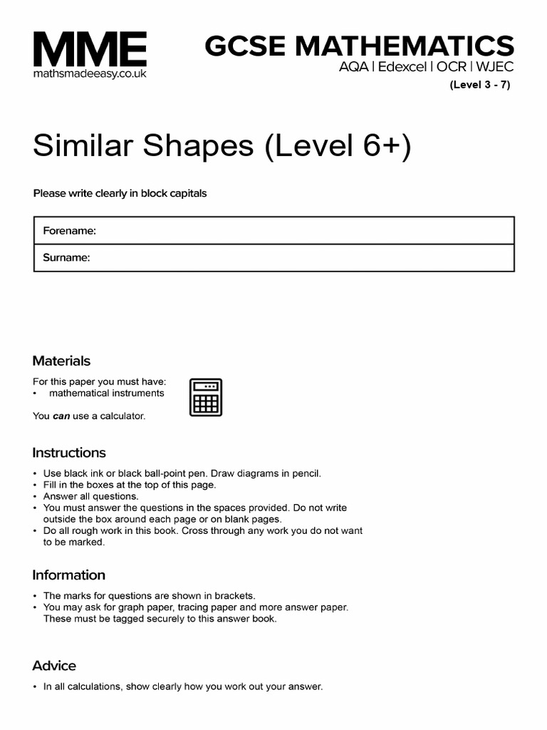 Similar Shapes Higher Questions MME | PDF | Volume | Area