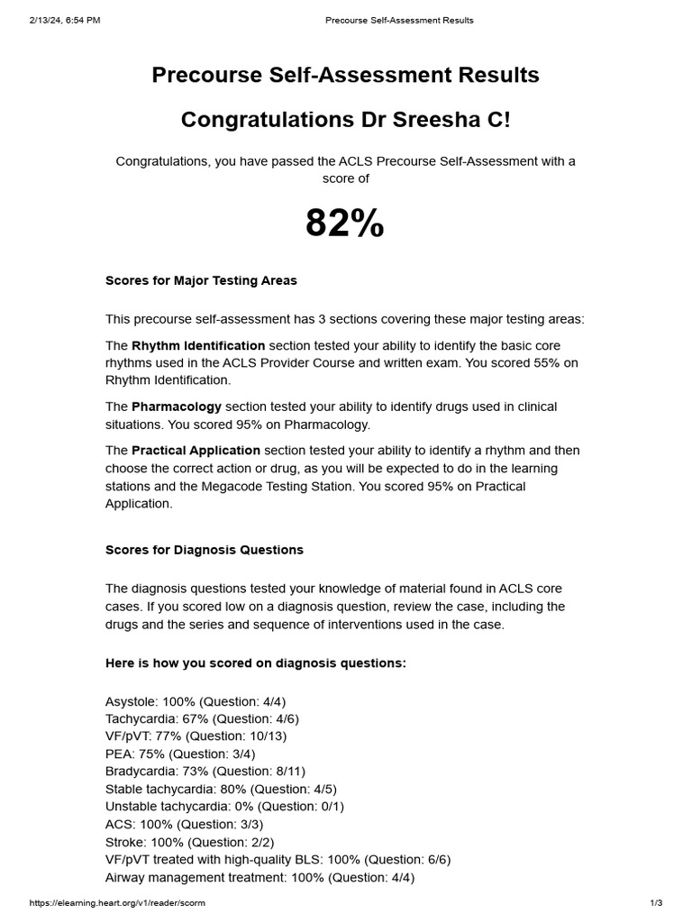 AHA ELearning - ACLS Precourse Self-Assessment | PDF | Clinical ...