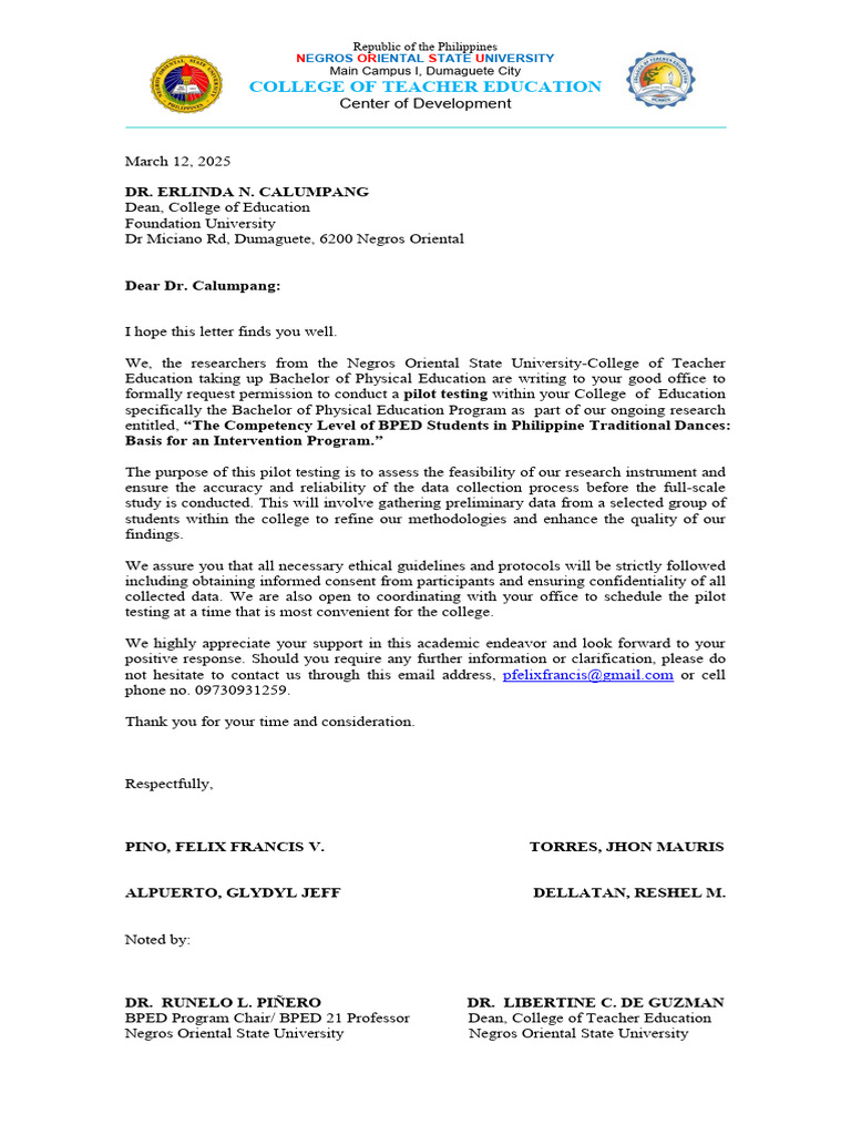 Pilot Testing Letter PDF | PDF