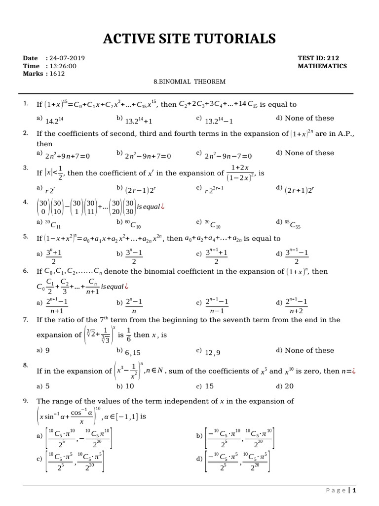 Binomial Theorem | PDF | Mathematics | Algebra