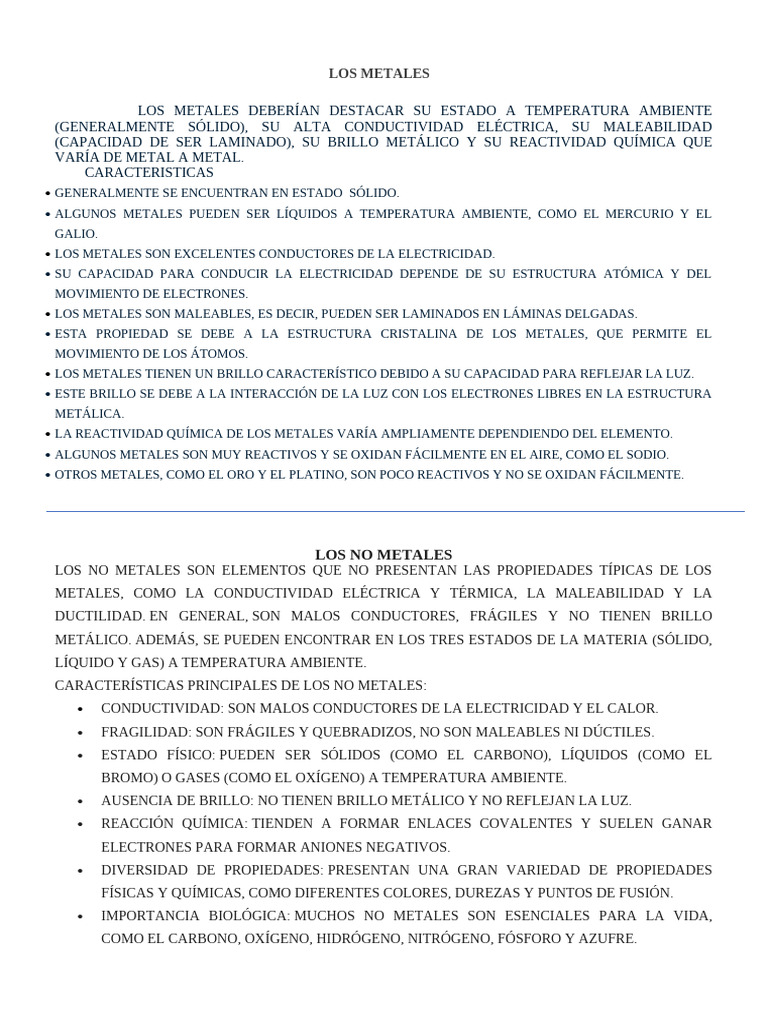 Características de Metales, No Metales y Gases Nobles | PDF | Rieles ...