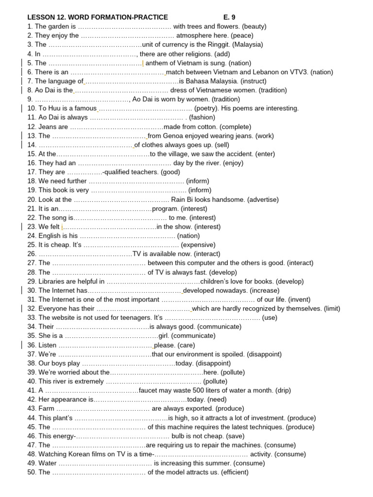 Lesson 12 - Word Form - Practice | PDF