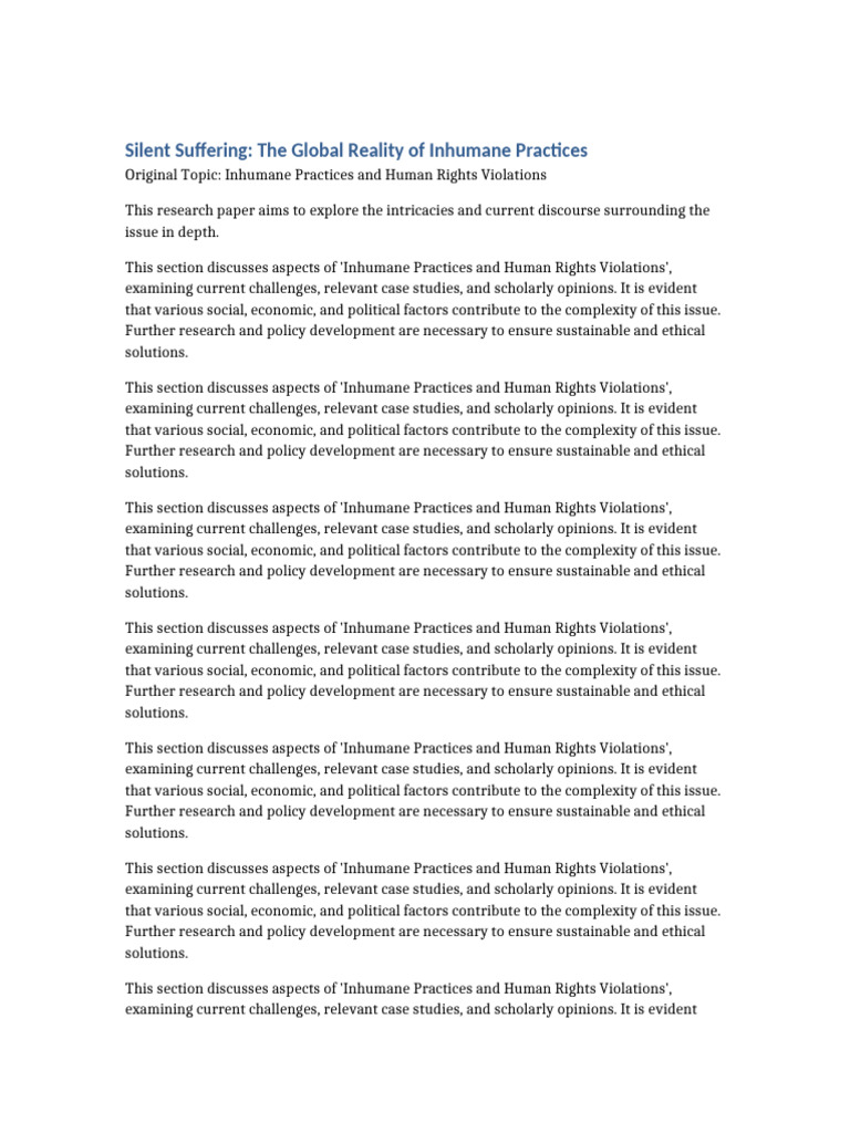 Silent Suffering The Global Reality of Inhumane Practices | PDF | Human ...